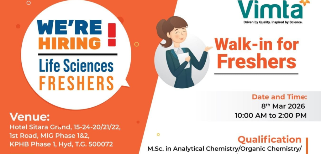 Life Sciences Freshers Walk-In Interview | Vimta Hyderabad