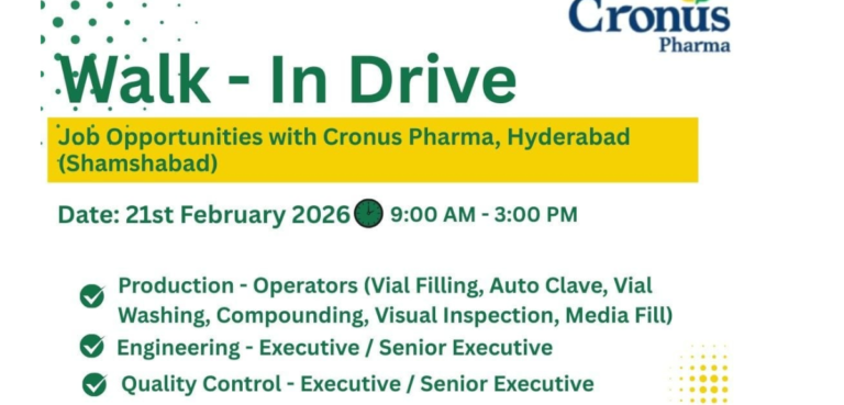 Cronus Pharma Walk-In Drive 2026 | Production, QC & Engineering Jobs in ...